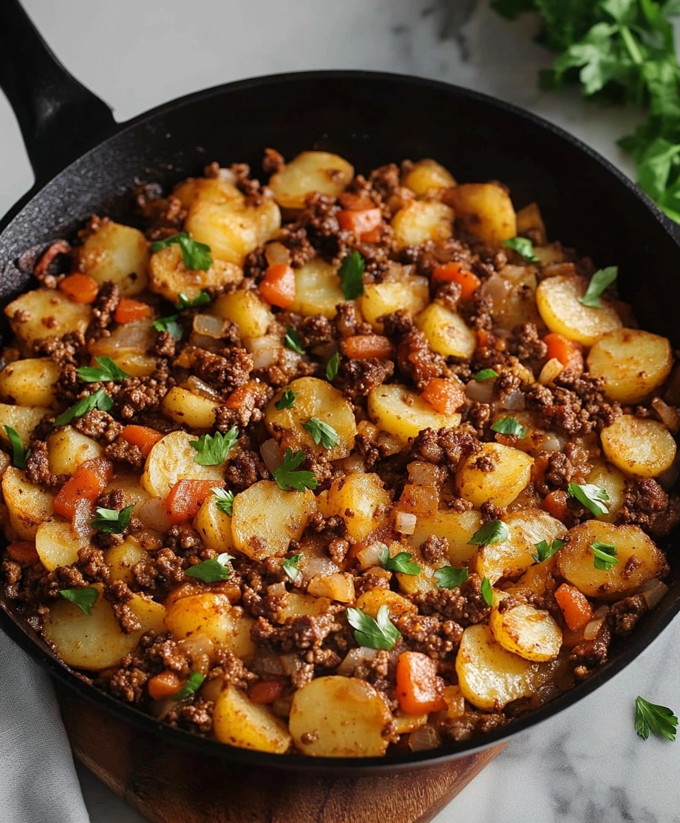 Loaded Ground Beef And Potatoes Skillet Recipe - Savory Kitchen Stories