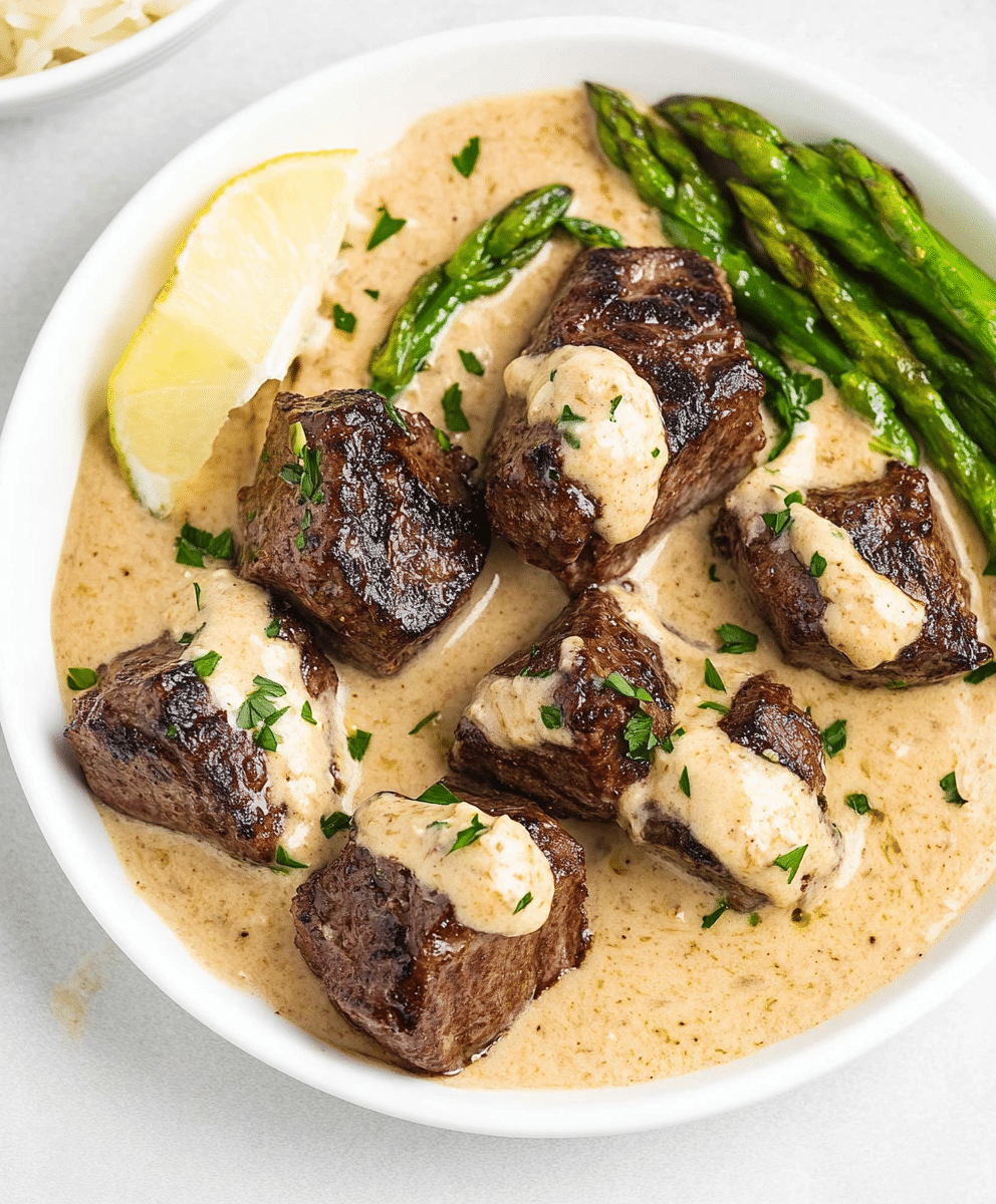 Garlic Butter Steak Bites With Parmesan Cream Sauce Recipe - Savory ...