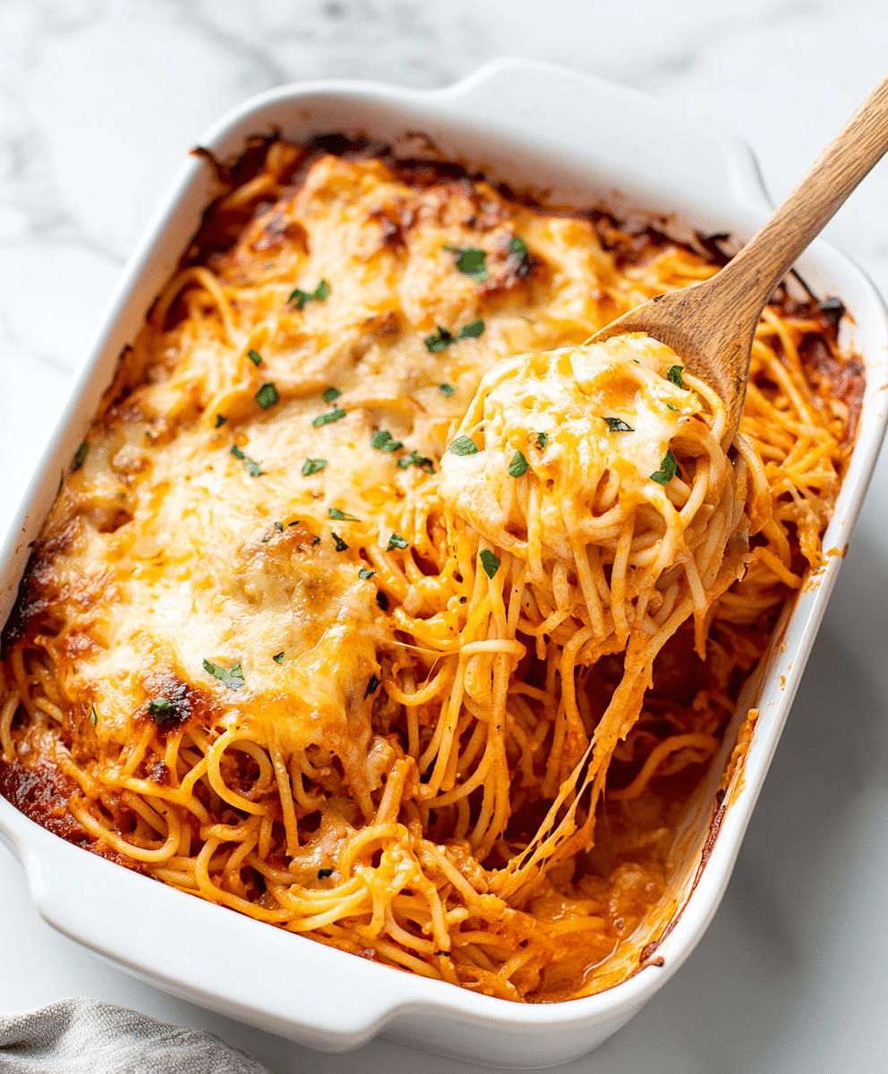 Easy Baked Spaghetti Recipe - Savory Kitchen Stories