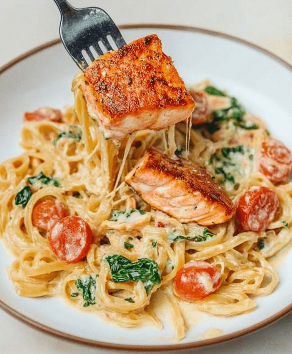 Healthy & Creamy Tuscan Salmon Pasta Recipe - Savory Kitchen Stories