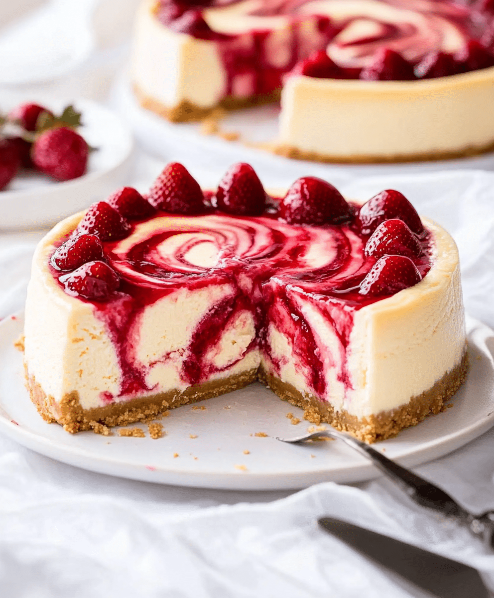 Strawberry Swirl Cheesecake Recipe - Savory Kitchen Stories