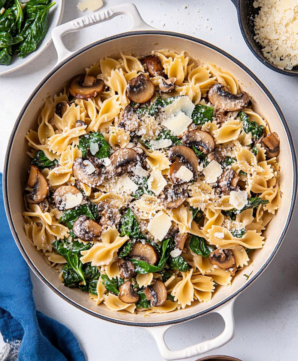 Spinach Mushroom Pasta Recipe - Savory Kitchen Stories